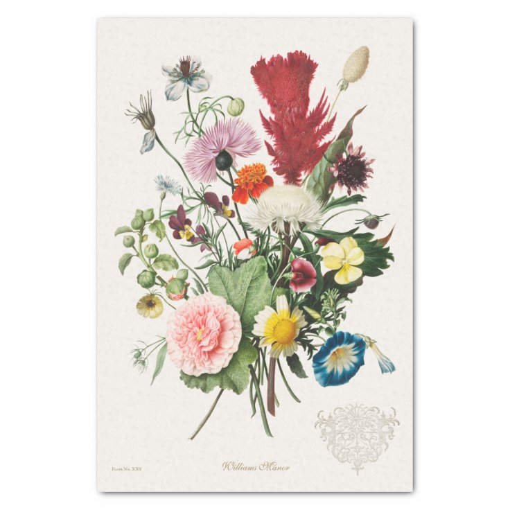 Vintage Bouquet Custom Name Tissue Paper | Zazzle