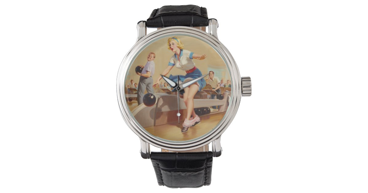 Vintage bowling pinup girl watch | Zazzle