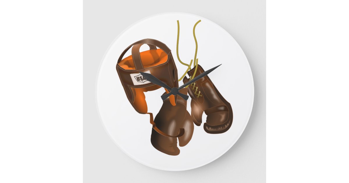 Vintage Boxing Gloves and Helmet Large Clock | Zazzle