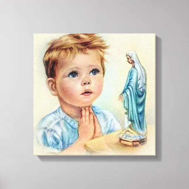 Vintage Boy Praying to Blessed Virgin Mary Canvas Print | Zazzle