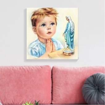 Vintage Boy Praying to Blessed Virgin Mary Canvas Print | Zazzle