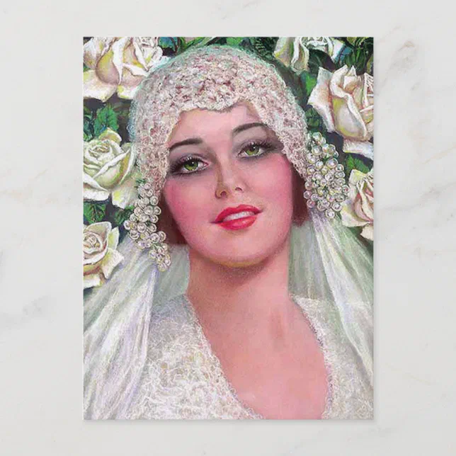 Vintage Bride with Roses Postcard | Zazzle