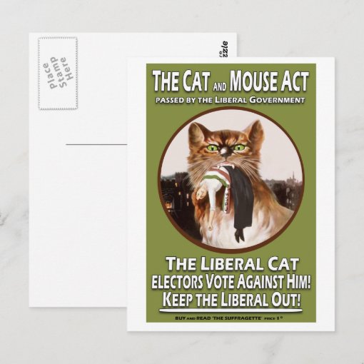 Vintage British Suffragette Cat and Mouse Act Postcard | Zazzle