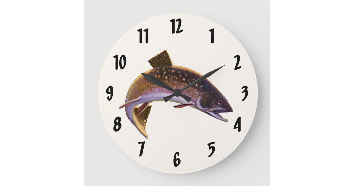 Vintage Brook Trout Fish, Sports Fishing Fisherman Large Clock | Zazzle