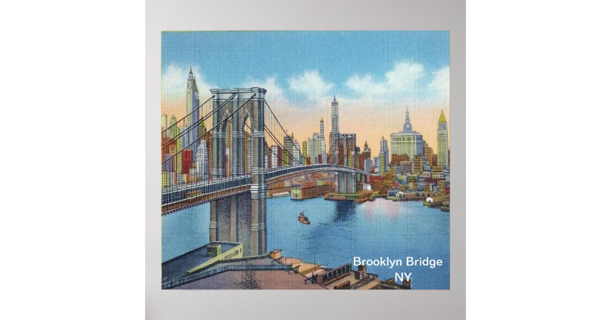 Vintage, Brooklyn Bridge, New York. Poster | Zazzle