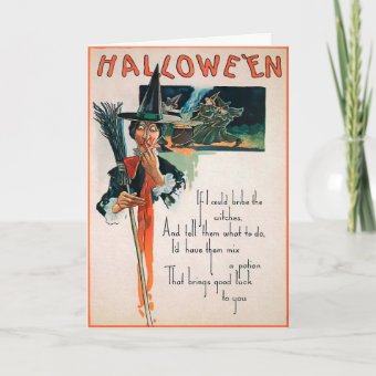 Vintage Broom Witch Poem Halloween Card | Zazzle