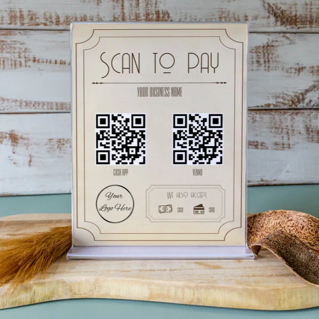 vintage brown 2 QR code business scan to pay Poster | Zazzle