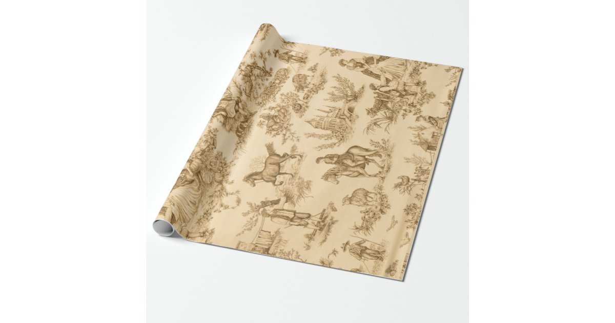 Vintage Brown and Ivory Toile Wrapping Paper | Zazzle.com