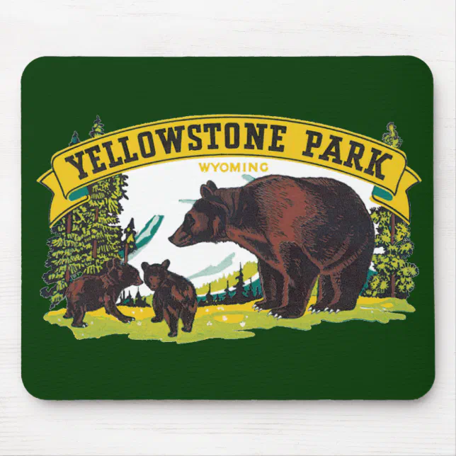 Vintage Brown Bears in Yellowstone National Park Mouse Pad | Zazzle