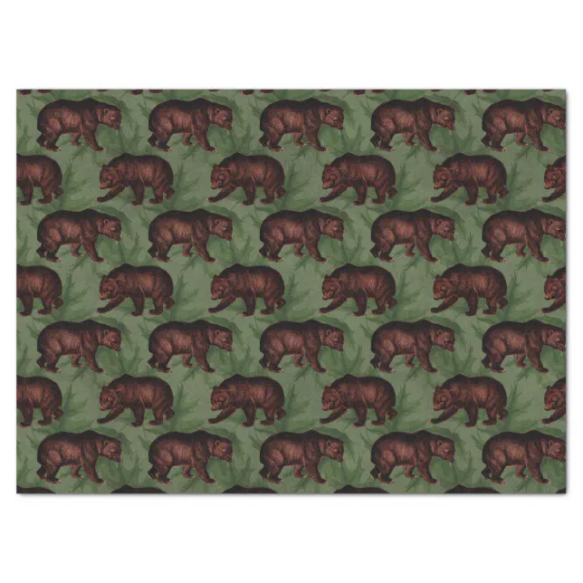 Vintage Brown Bears on Green Decoupage Tissue Paper | Zazzle