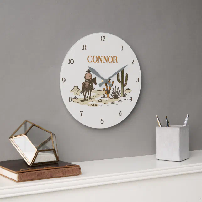 Vintage Brown Beige Western Cowboy Large Clock | Zazzle
