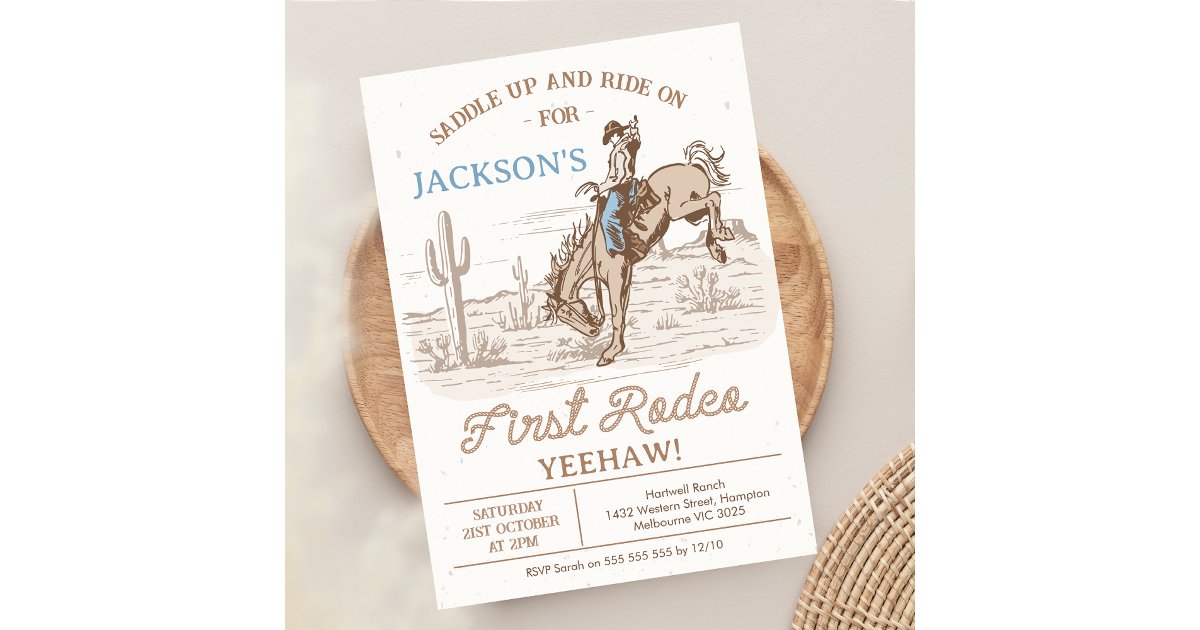 Vintage Brown Cowboy First Rodeo 1st Birthday Invitation | Zazzle