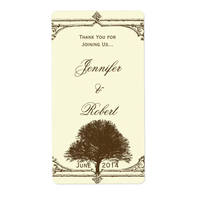 Vintage Brown Oak Tree on Cream Wine Label | Zazzle