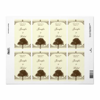 Vintage Brown Oak Tree on Cream Wine Label | Zazzle