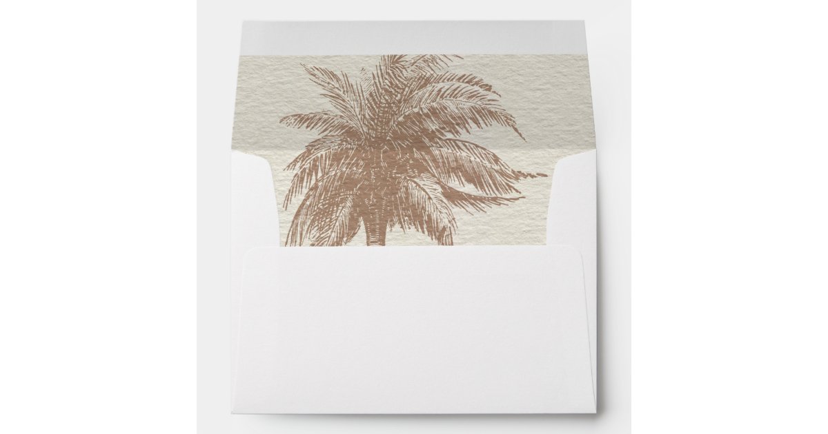 Vintage Brown Palm Tree Tropical Wedding Envelope | Zazzle
