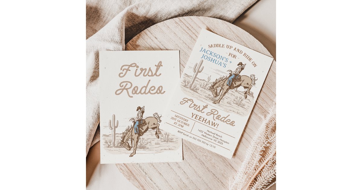Vintage Brown Twins First Rodeo 1st Birthday Invitation | Zazzle
