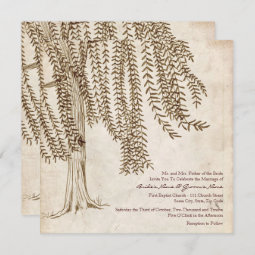 Vintage Brown Willow Tree Wedding Invitation | Zazzle