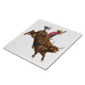 Vintage bull riding cowboy ceramic tile | Zazzle