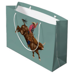 Vintage bull riding cowboy large gift bag | Zazzle