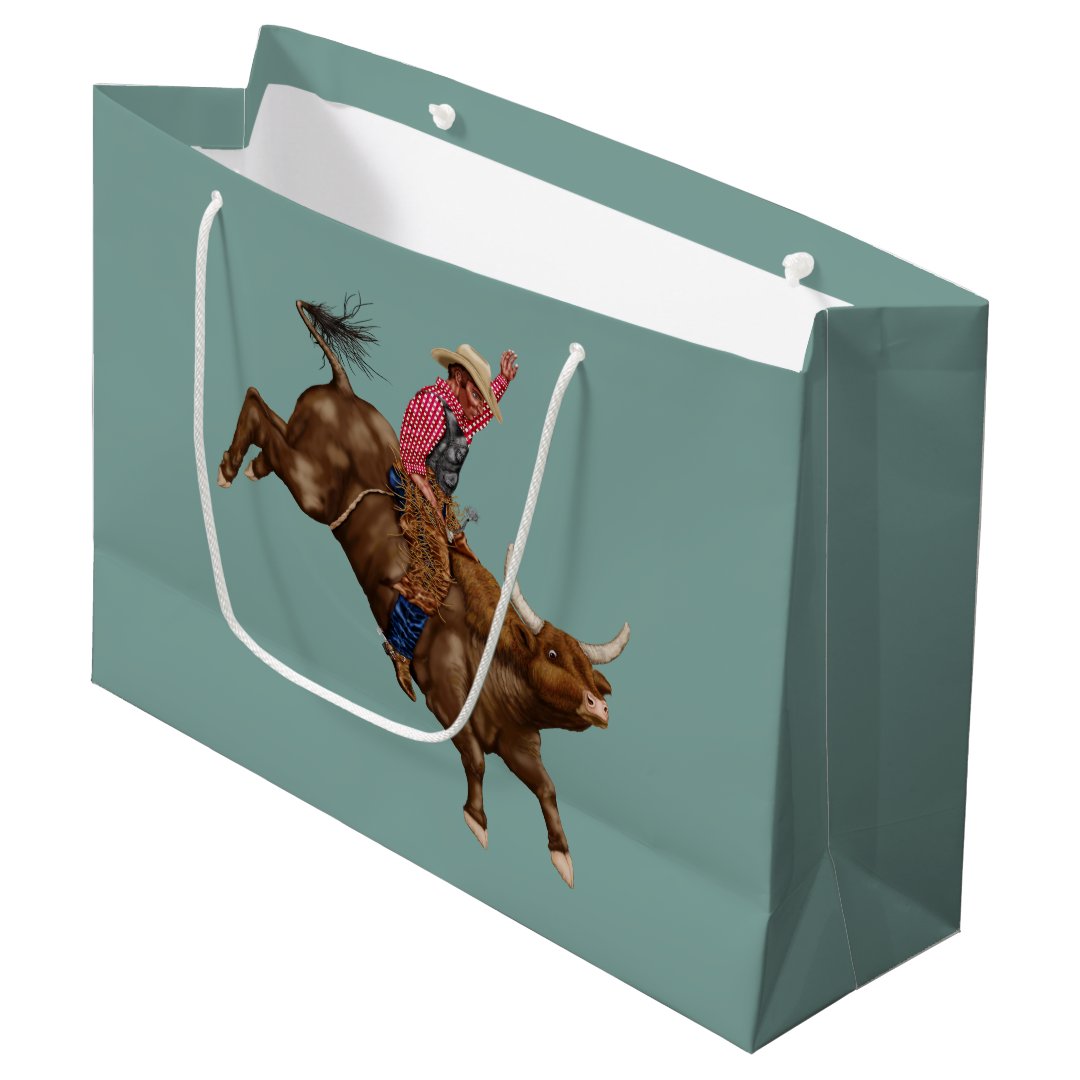 Vintage bull riding cowboy large gift bag | Zazzle