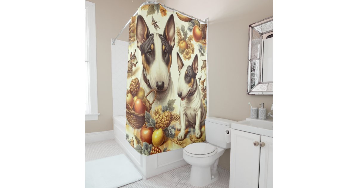 Vintage Bull Terrier Painting Shower Curtain | Zazzle