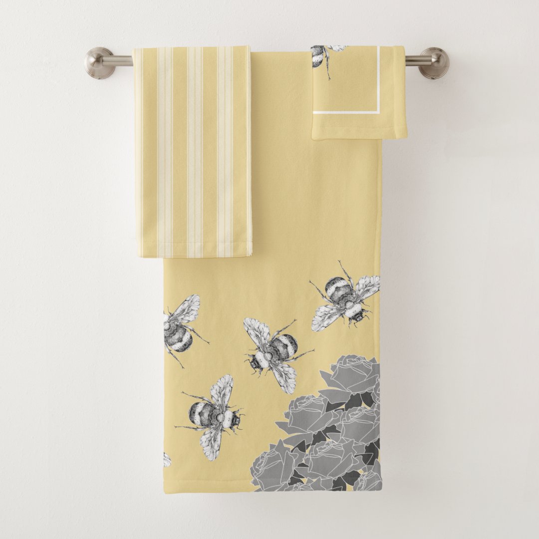 Vintage Bumble Bees & Summer Yellow Bath Towel Set | Zazzle