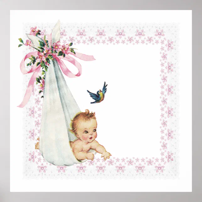 Vintage Bundle of Joy Pink Baby Girl Poster | Zazzle