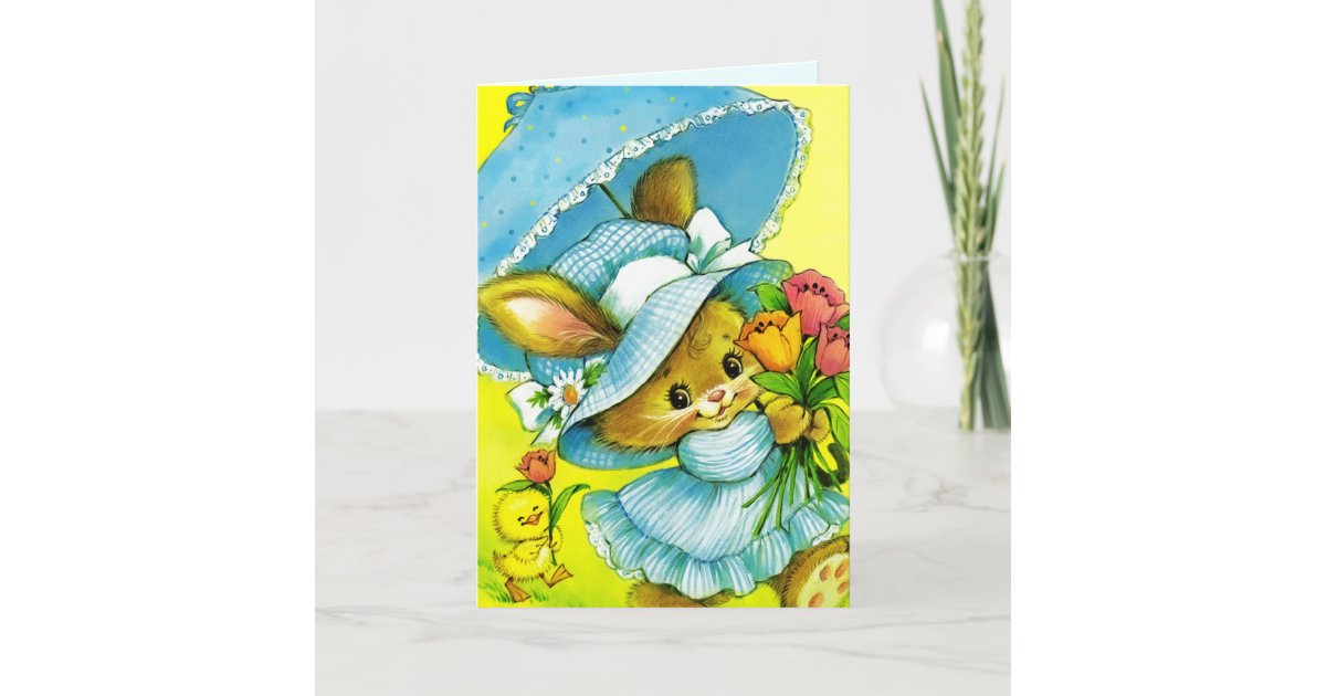 Vintage Bunny and Chick Easter Holiday Card | Zazzle