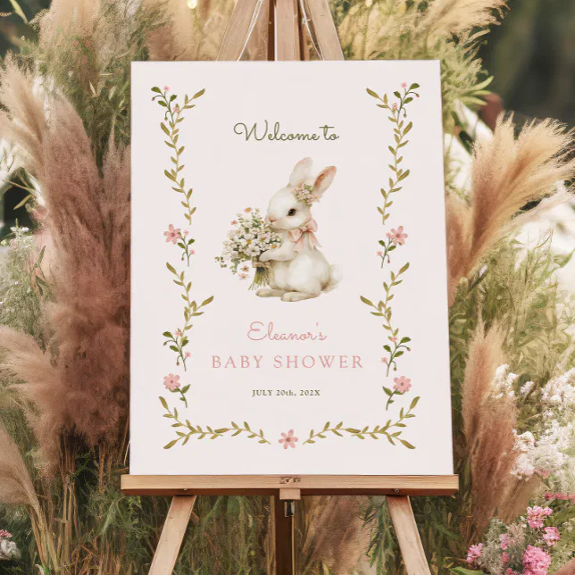Vintage Bunny Baby Shower Welcome Sign | Zazzle
