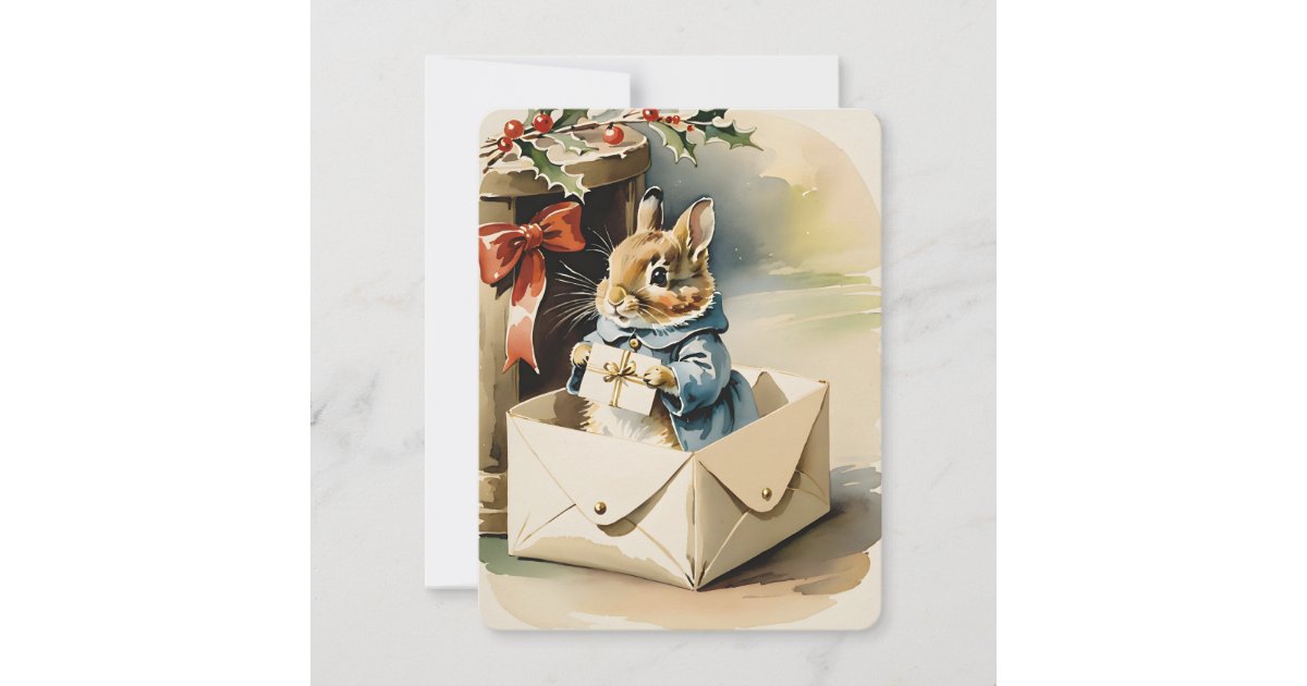 vintage bunny christmas holiday card | Zazzle