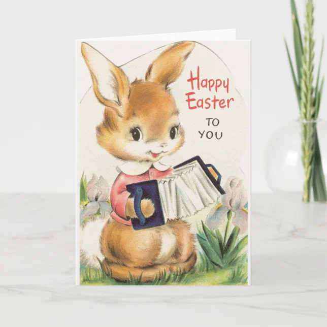 Vintage Bunny with Accordion Easter Card | Zazzle