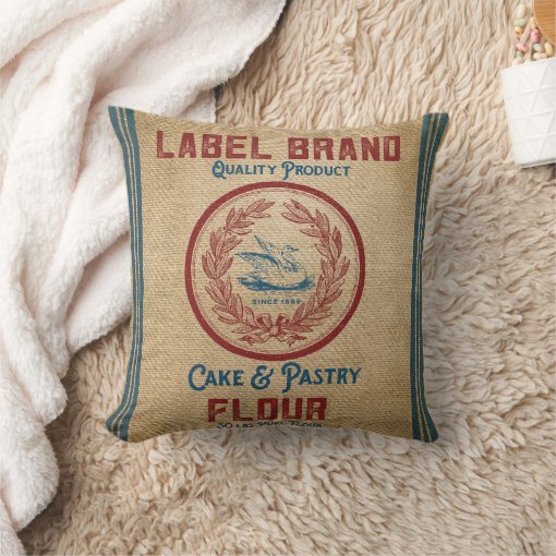 Vintage Burlap Poultry Flour Sack Throw Pillow | Zazzle