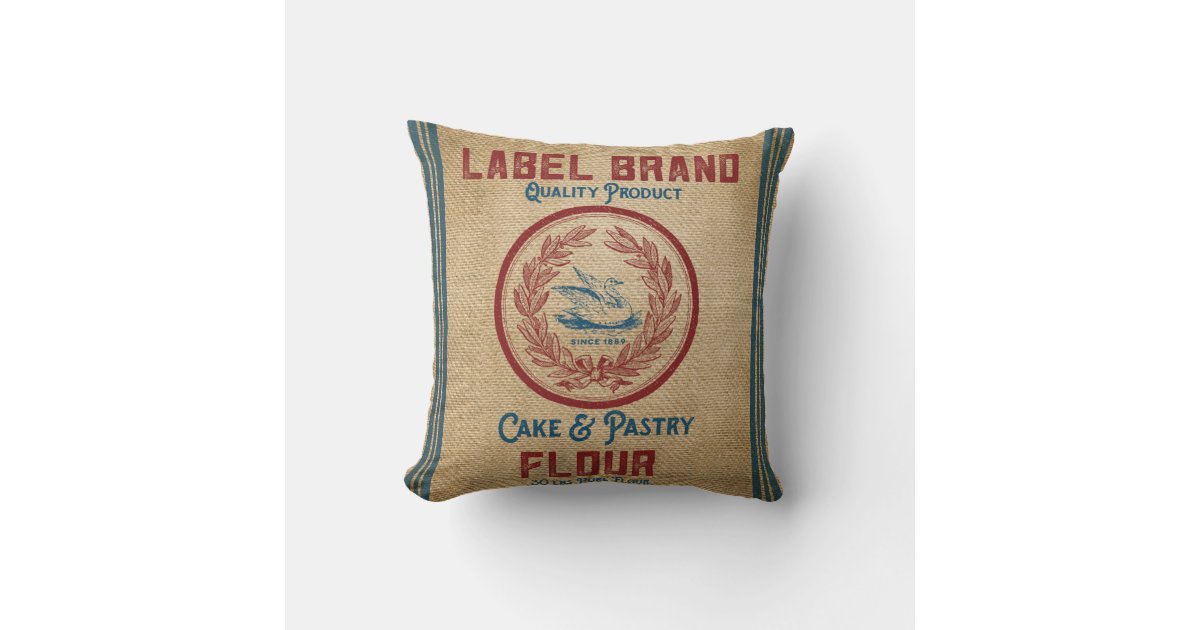 Vintage Burlap Poultry Flour Sack Throw Pillow | Zazzle