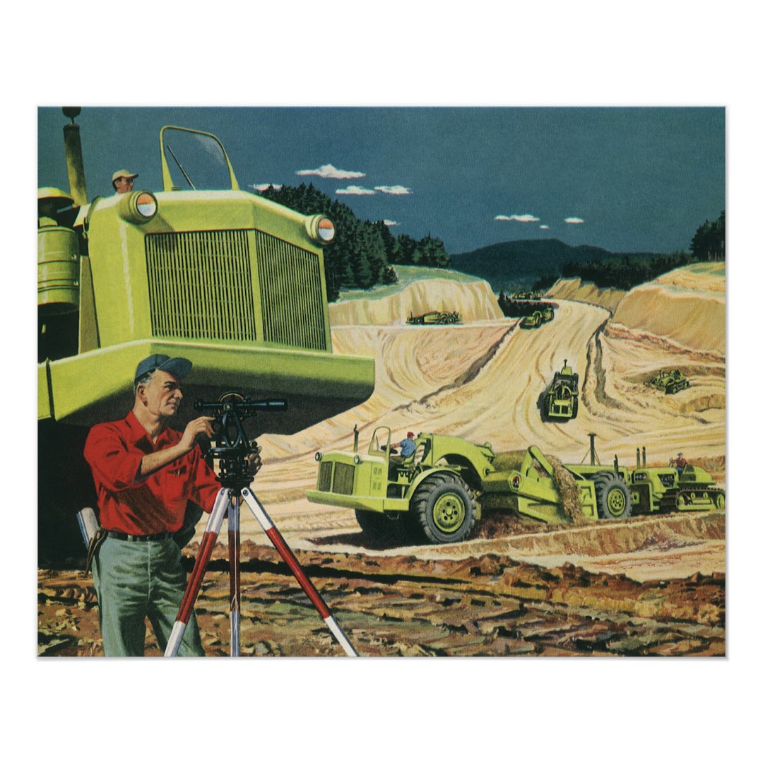 Vintage Business, Construction Site with Surveyor Poster | Zazzle