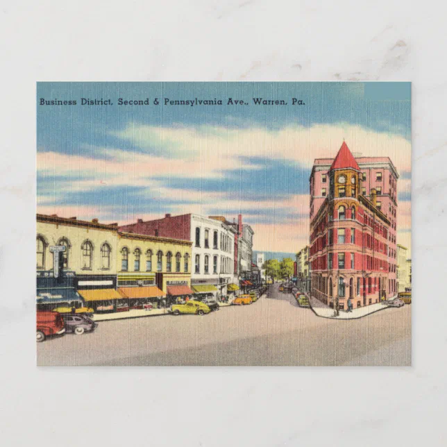 Vintage Business District, Warren Pennsylvania Postcard | Zazzle
