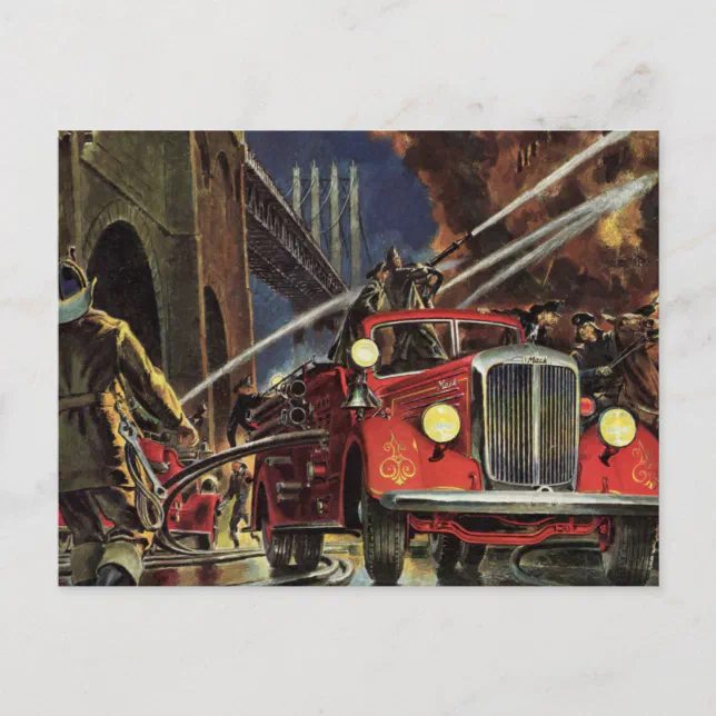 Vintage Business, Firemen Firefighters Fire Trucks Postcard | Zazzle