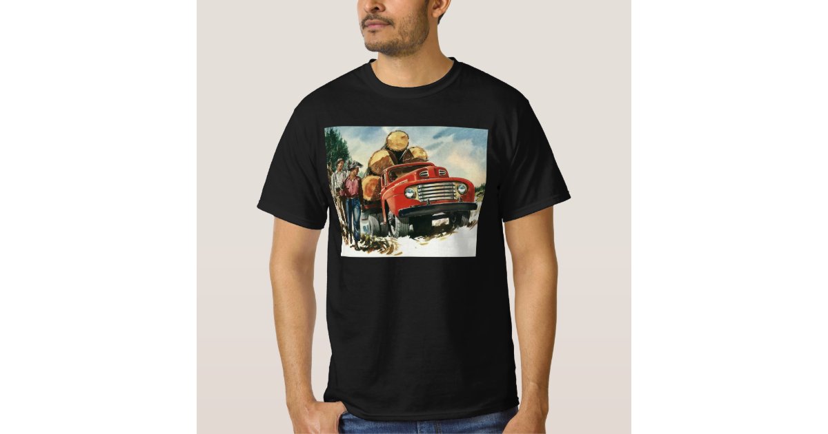Vintage Business, Logging Truck with Lumberjacks T-Shirt | Zazzle