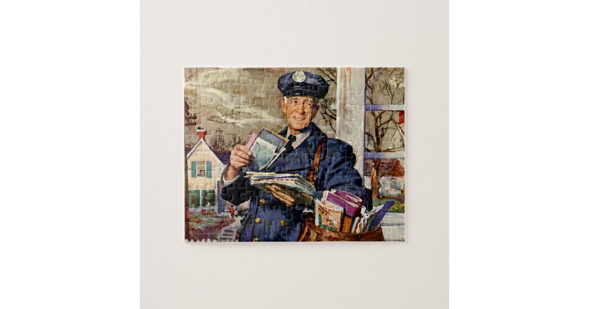 Vintage Business, Mailman Delivering Mail Letters Jigsaw Puzzle | Zazzle