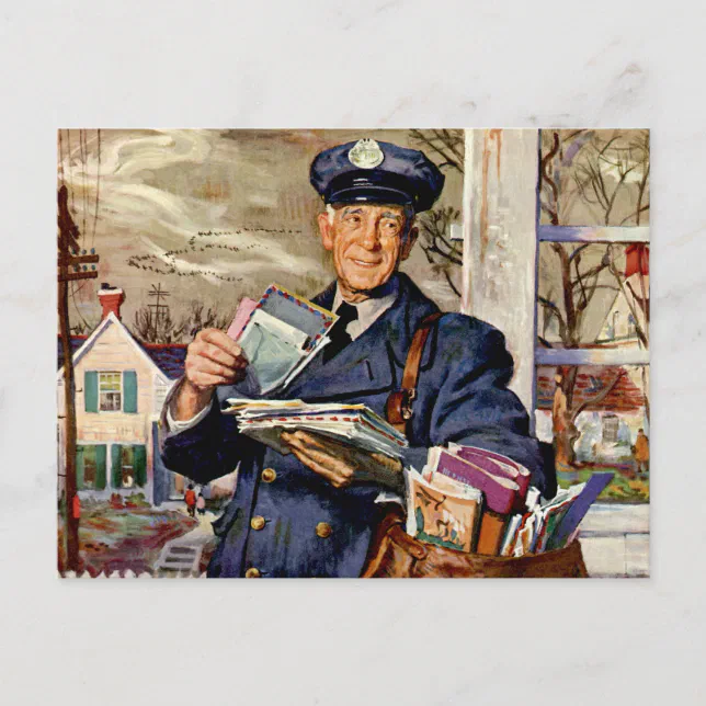Vintage Business, Mailman Delivering Mail Letters Postcard | Zazzle