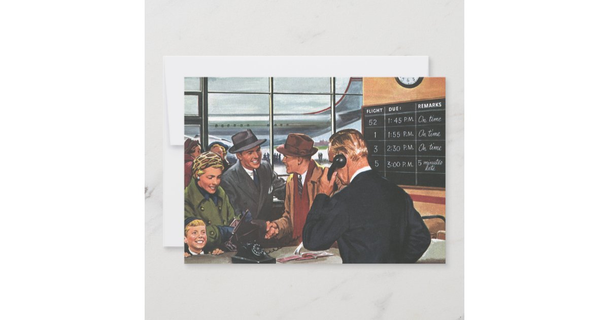 Vintage Business, People at Airline Counter Invitation | Zazzle