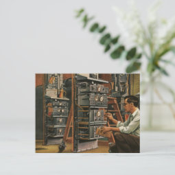 Vintage Business Radio Technician Fixing Equipment Postcard | Zazzle