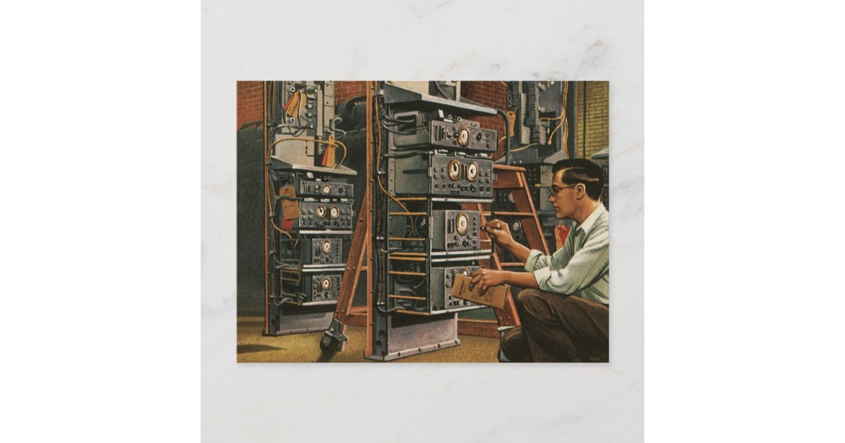 Vintage Business Radio Technician Fixing Equipment Postcard | Zazzle