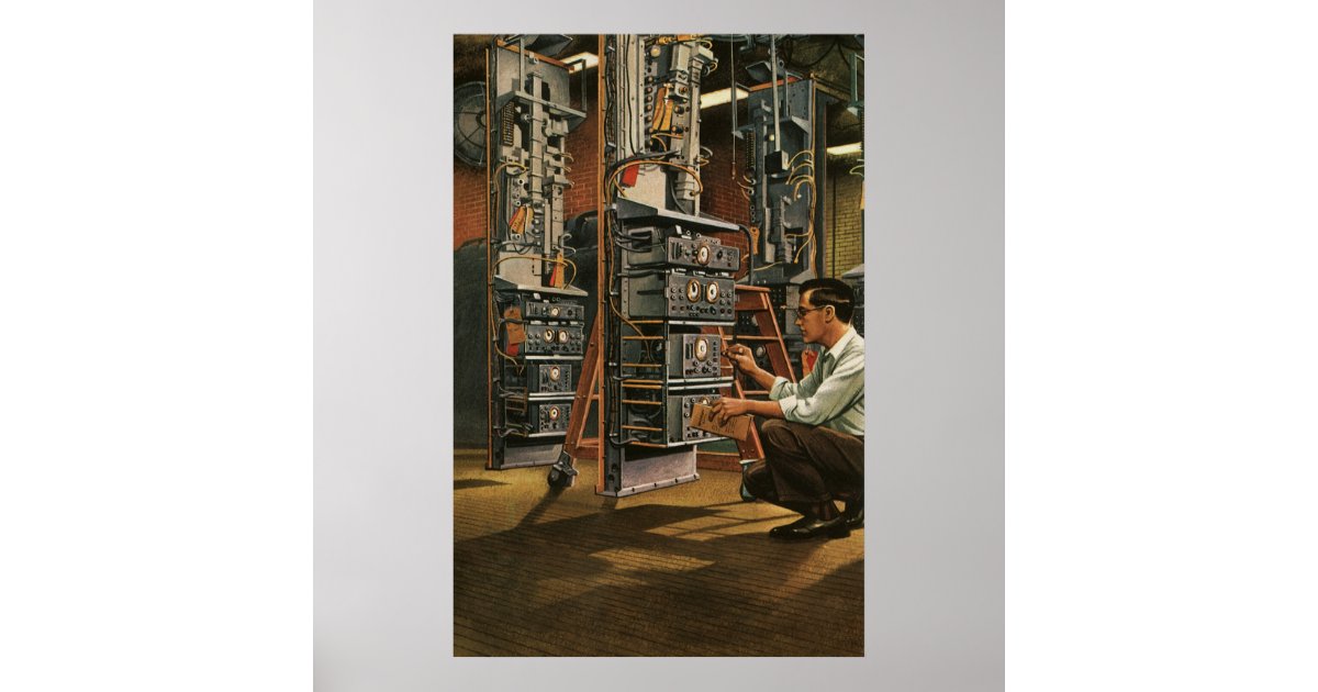 Vintage Business Radio Technician Fixing Equipment Poster | Zazzle
