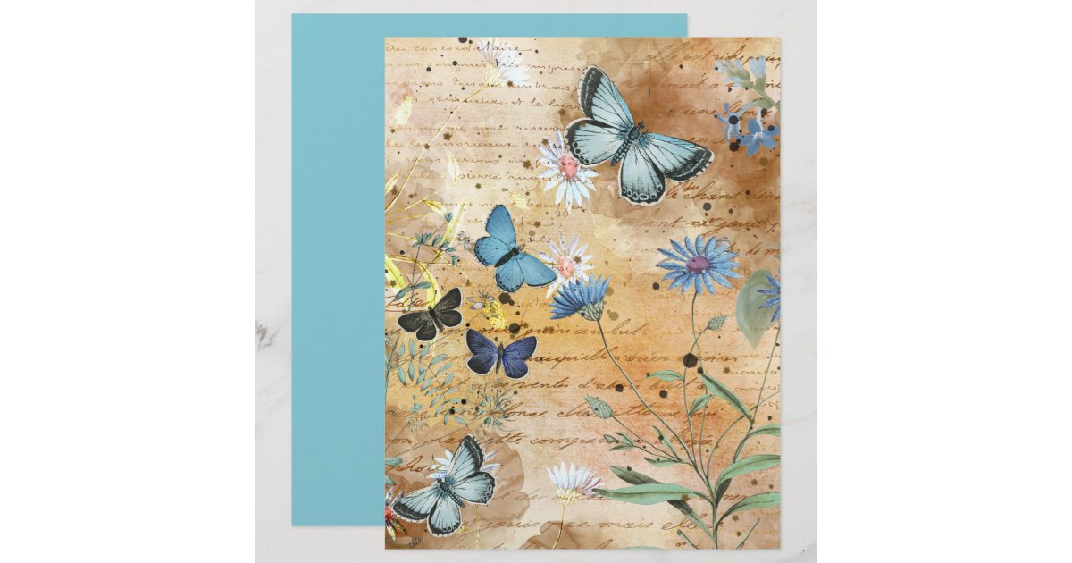 Vintage Butterflies Floral Collage Scrapbook Paper | Zazzle