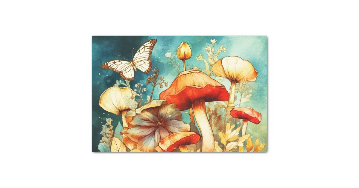 Vintage Butterfly and Mushroom Decoupage Tissue Paper | Zazzle