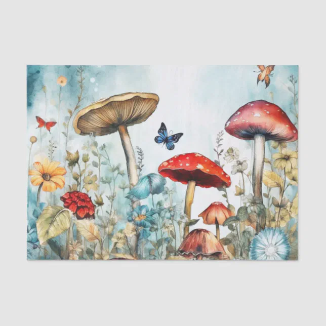 Vintage Butterfly and Mushroom Whimsical Retro Tissue Paper | Zazzle