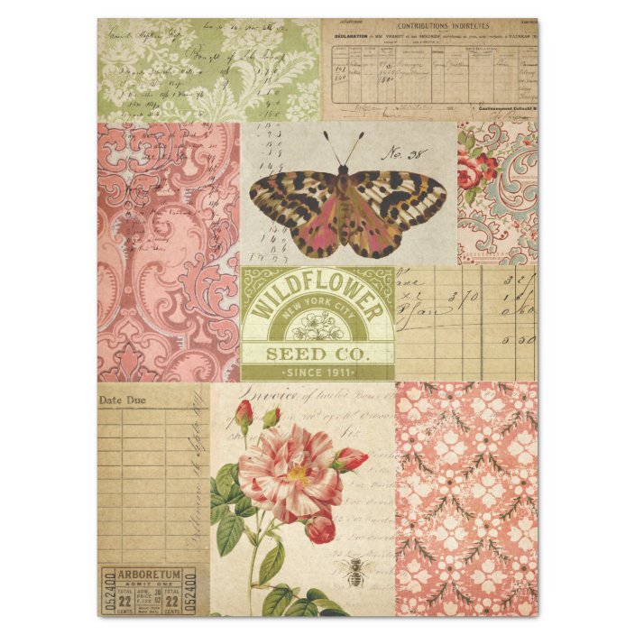 Vintage Butterfly Ephemera and Botanical Decoupage Tissue Paper ...