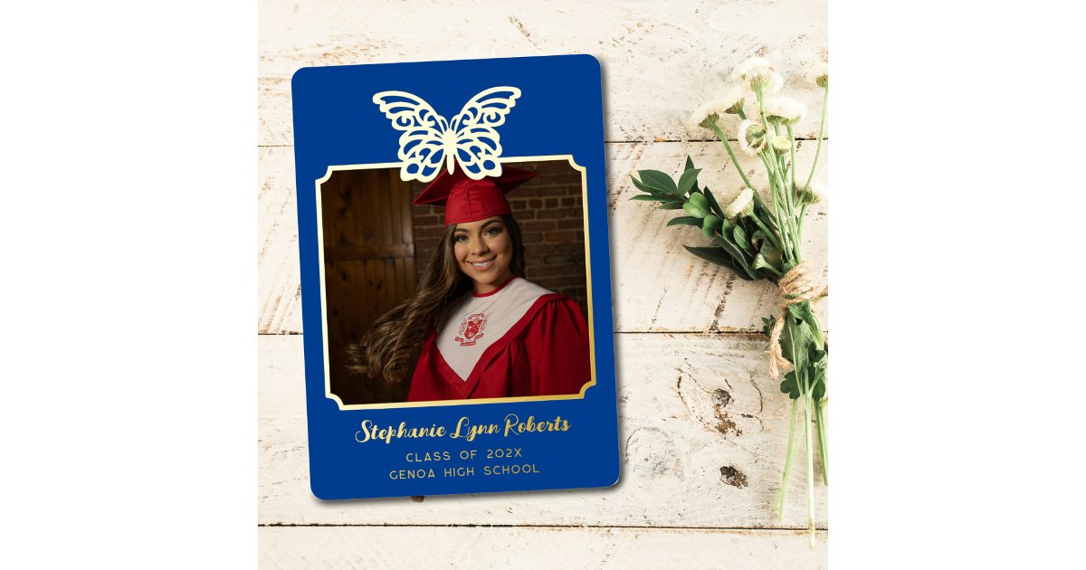 Vintage Butterfly Graduation Foil Invitation | Zazzle