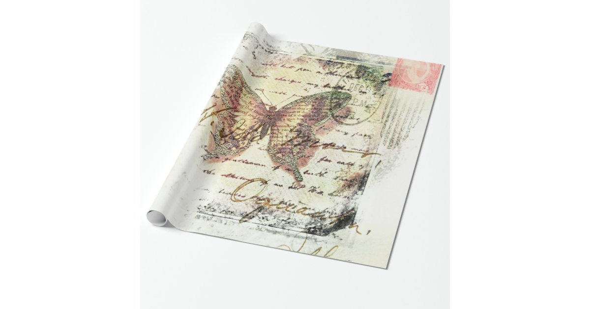 Vintage butterfly mail wrapping paper | Zazzle