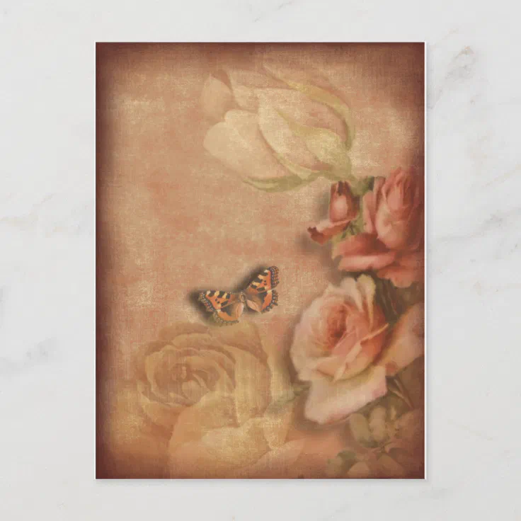 Vintage Butterfly & Roses shabby chic Postcard | Zazzle